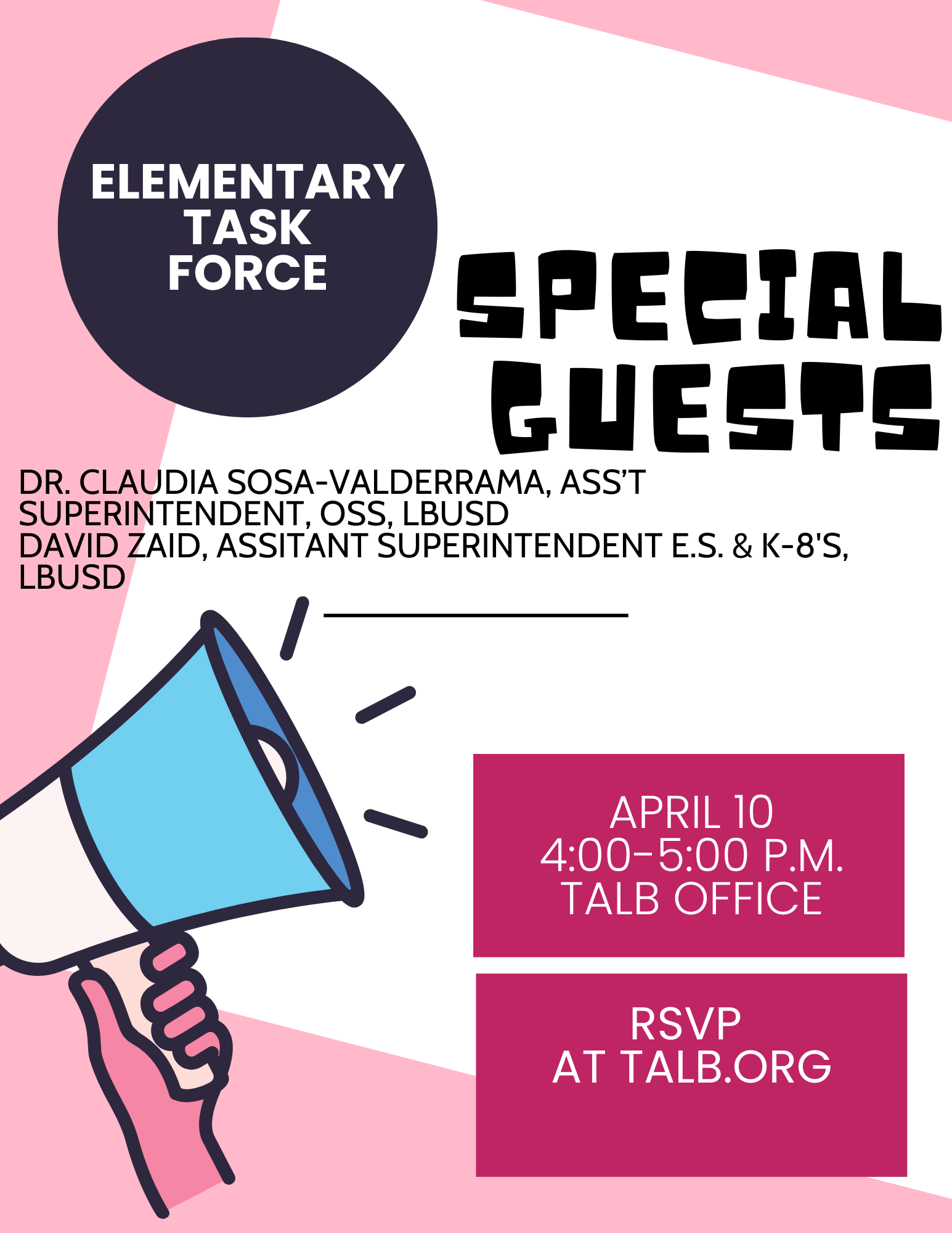 Feb 10 @ 4:15pm - Elementary Schools Task Force Meeting @ TALB - Teachers Association of Long Beach