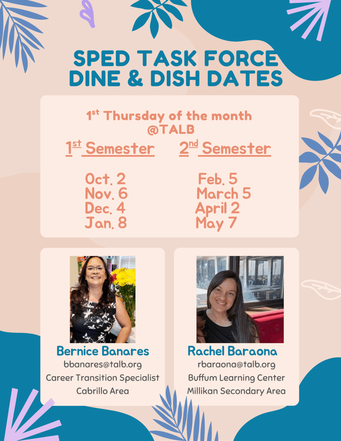 Feb 5 @ 5:00 - SPED Task Force Dine n' Dish @ TALB Offices - Teachers Association of Long Beach